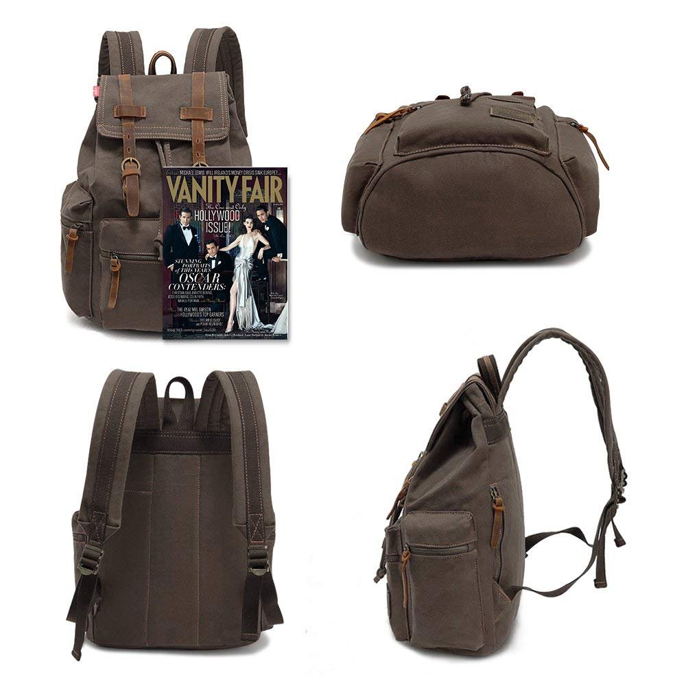 AUGUR High Capacity Canvas Vintage Backpack - for School Travel 12-15" Laptop Backapcks for Men Casual Daypacks Rucksack (M-Army Green)