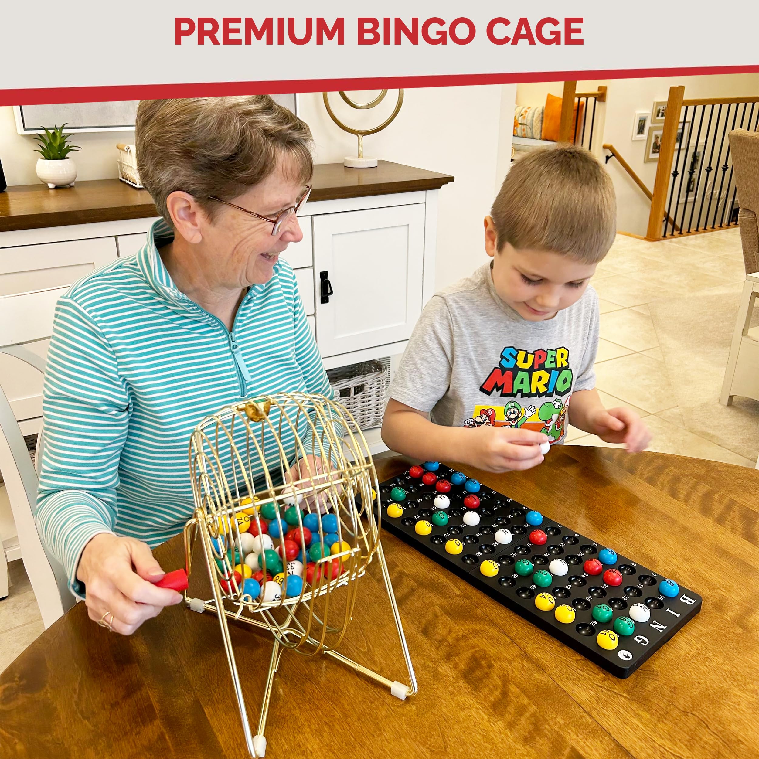 MR CHIPS 11" (Inch) Tall Professional Bingo Set with Steel Cage, Everlasting 7/8β Balls, Master Board for Balls - Luxury Gold Color