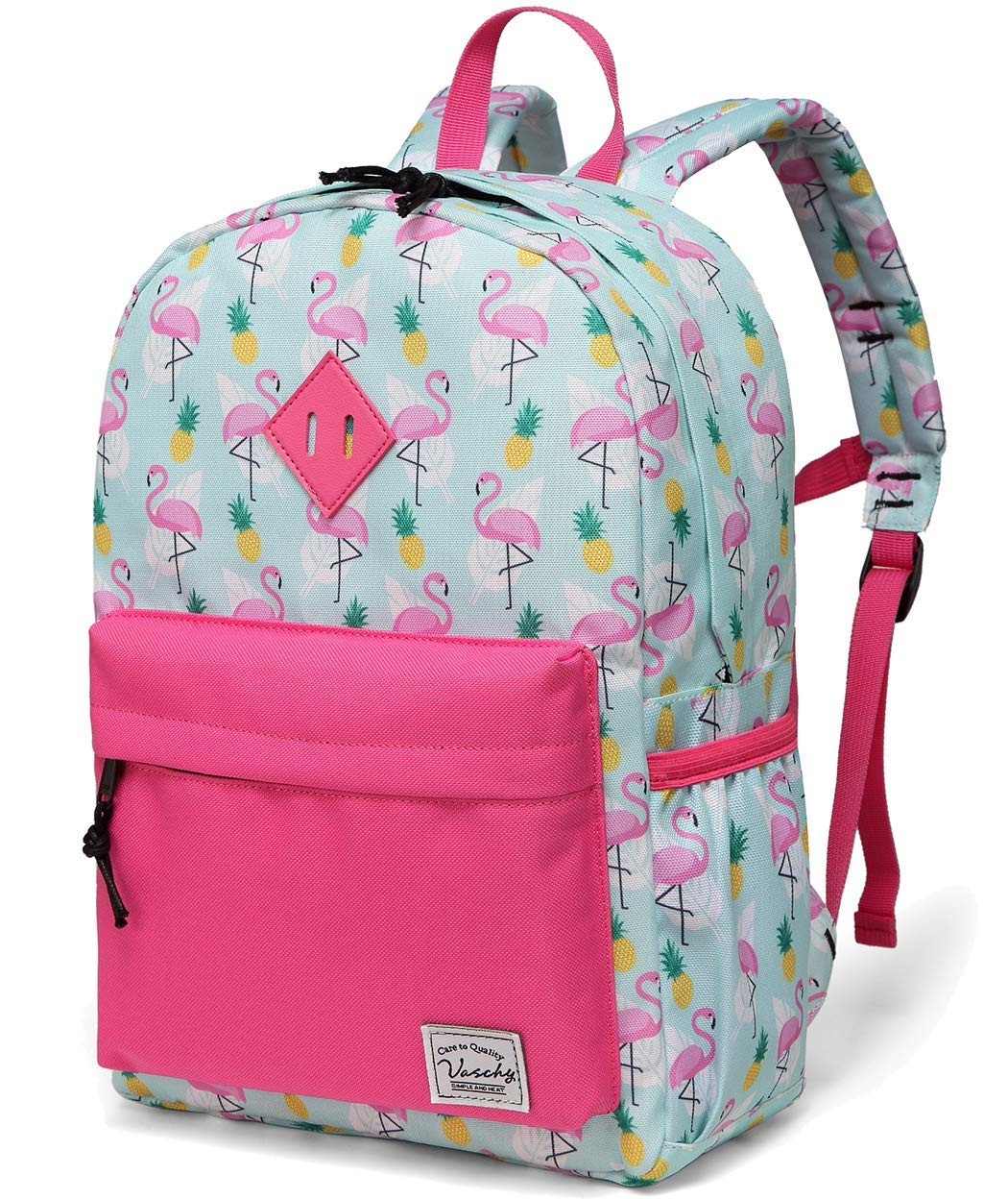 VASCHY Kids Backpack for Little Girls, Preschool Backpacks for Toddler with Chest Strap Cute Pineapple Flamingos