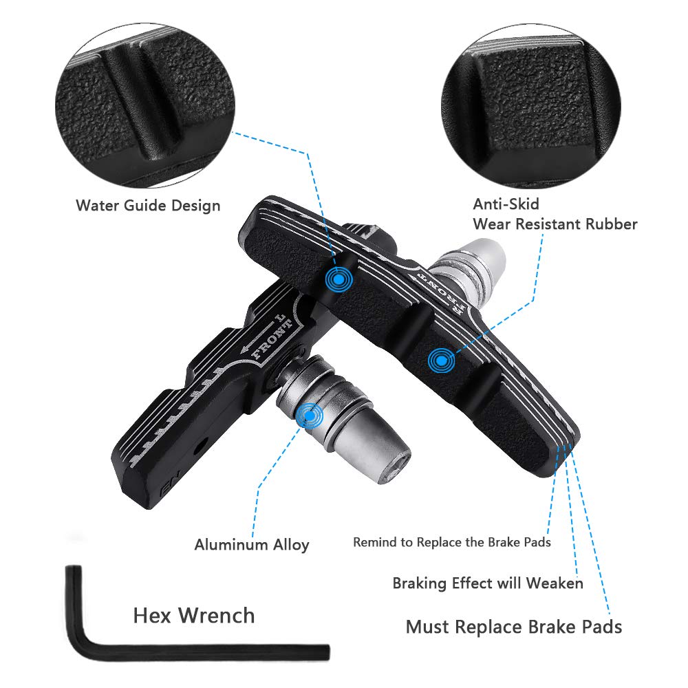 Hapleby 4PCS Premium Bike Brake Pads, Professional Mountain Bicycle V-Brake Pads, Bike Brake Blocks Kit, for Free Hex Wrench
