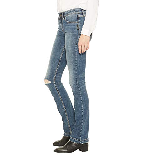 Silver Jeans Co. Women's Elyse Mid Rise Comfort Fit Slim Bootcut Jeans-Legacy, Vintage Distressed, 24W x 33L