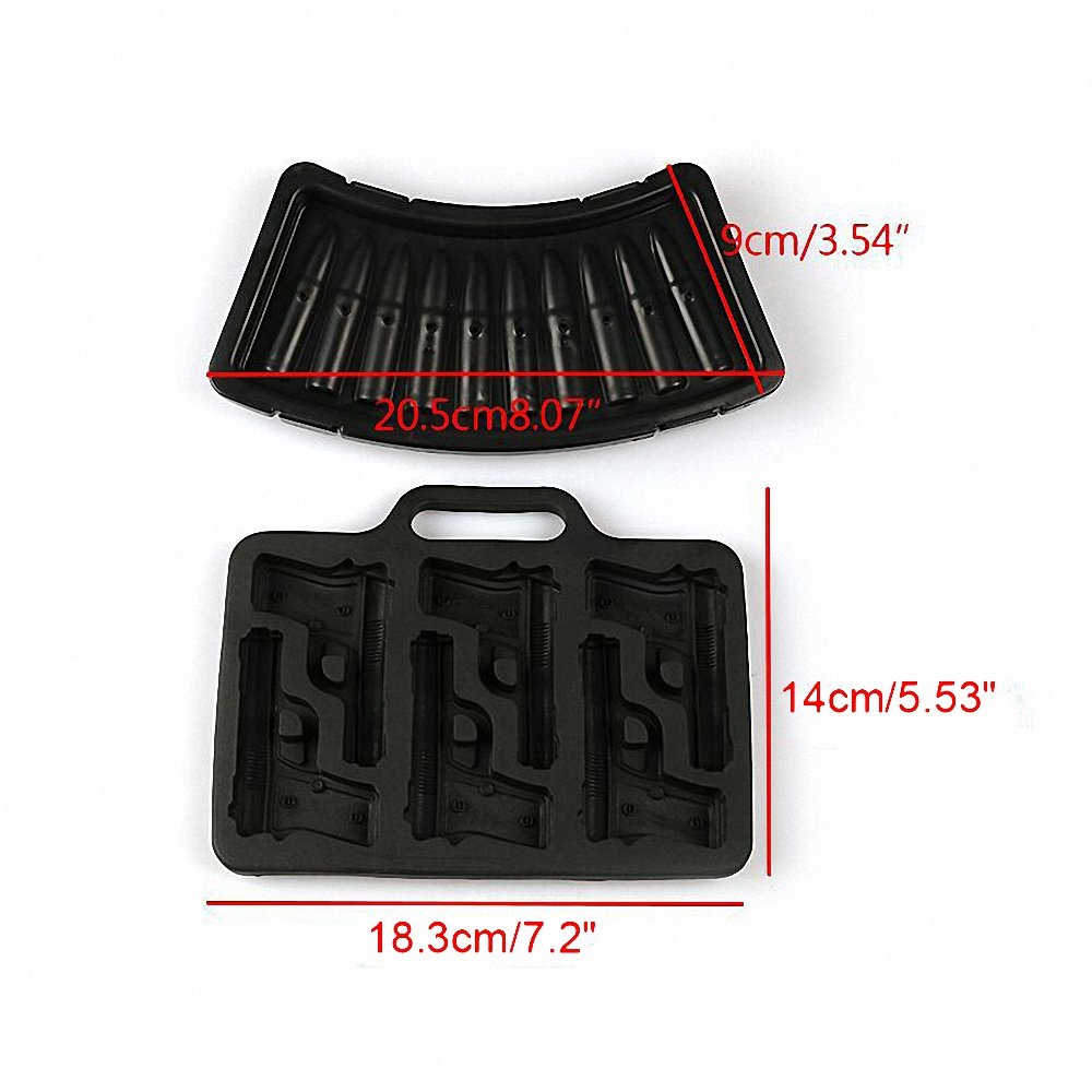 MoldFun 2-Pack Handgun and Bullet Ice Cube Trays Set - Cool TPR Pistol and AK47 Bullet Maker Molds for Whiskey Cocktails Ice Cubes, Chocolates, Jello Shots