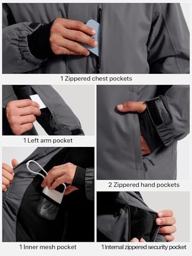 FREE SOLDIER Men's Waterproof Ski Snow Jacket Fleece Lined Warm Winter Rain Jacket with Hood Fully Taped Seams(Charcoal Gray,M)
