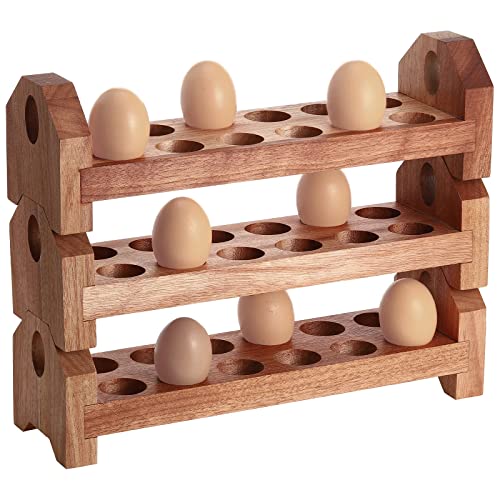 Set of 3 Pieces Wooden Egg Holder Countertop Egg Storage Trays Hold 36 Fresh Egg Stackable Wood Deviled Egg Tray Organizer Rustic Egg Rack Container for Kitchen Counter Display Refrigerator Storage