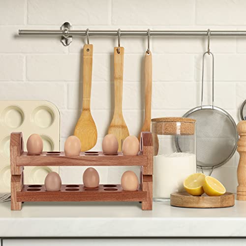Set of 3 Pieces Wooden Egg Holder Countertop Egg Storage Trays Hold 36 Fresh Egg Stackable Wood Deviled Egg Tray Organizer Rustic Egg Rack Container for Kitchen Counter Display Refrigerator Storage