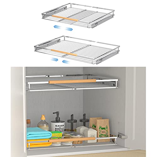 2Pack Expandable Pull Out Drawers for Kitchen Cabinets, Heavy Duty Cabinet Pull Out Shelves, 16.3~26.3"W x 17"D Adjustable Width Pull Out Cabinet Organizer for Home Kitchen Pantry Cupboard (2Pack)