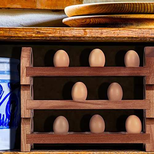 Set of 3 Pieces Wooden Egg Holder Countertop Egg Storage Trays Hold 36 Fresh Egg Stackable Wood Deviled Egg Tray Organizer Rustic Egg Rack Container for Kitchen Counter Display Refrigerator Storage
