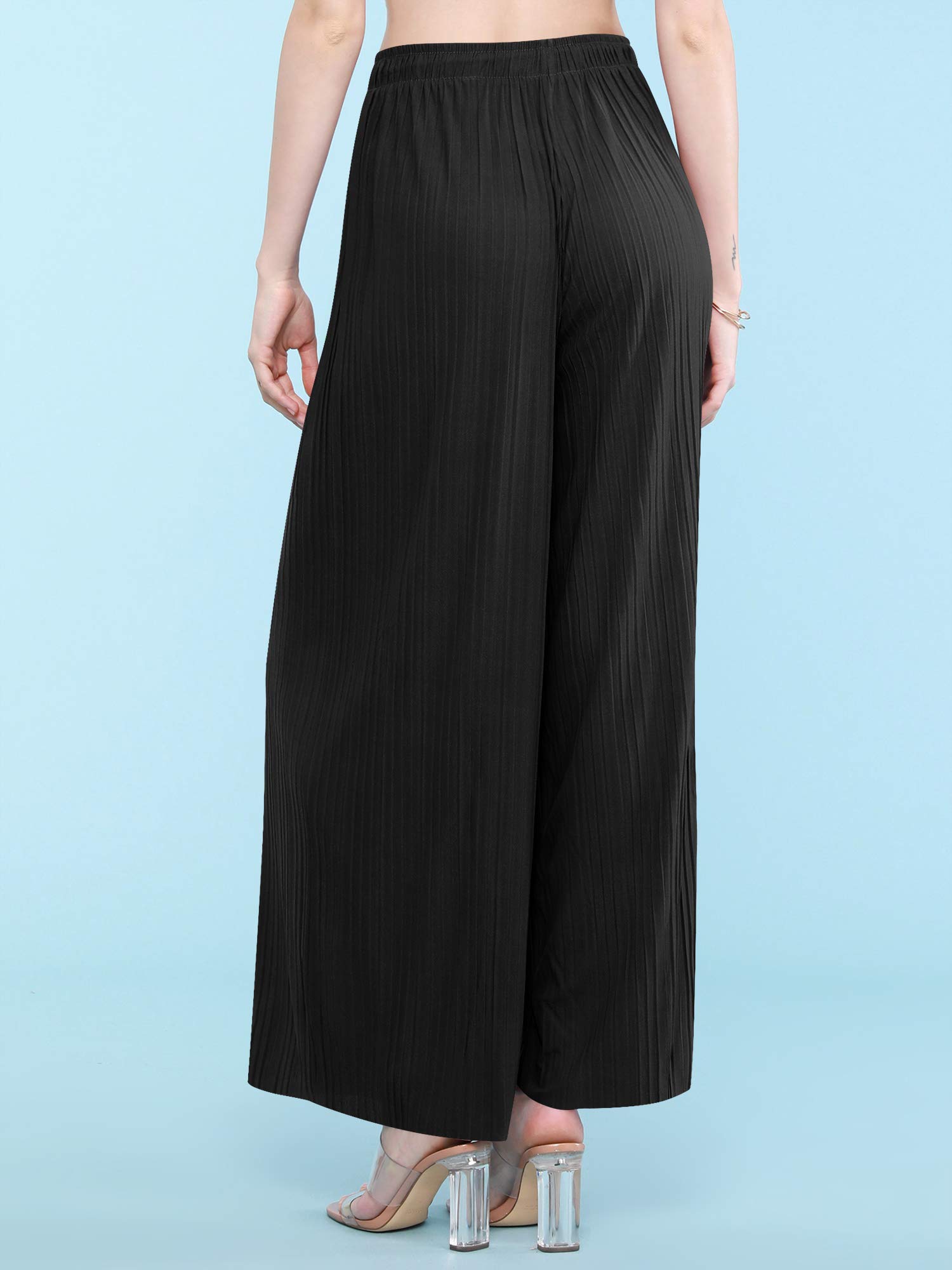 Made By Johnny MBJ WB1484 Womens Pleated Wide Leg Palazzo Pants with Drawstring OneSize Black