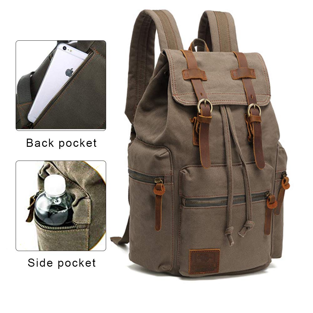 AUGUR High Capacity Canvas Vintage Backpack - for School Travel 12-15" Laptop Backapcks for Men Casual Daypacks Rucksack (M-Army Green)