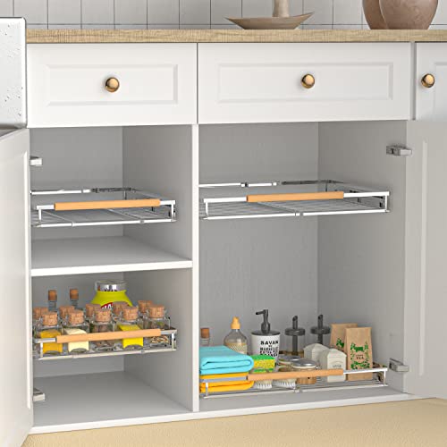 2Pack Expandable Pull Out Drawers for Kitchen Cabinets, Heavy Duty Cabinet Pull Out Shelves, 16.3~26.3"W x 17"D Adjustable Width Pull Out Cabinet Organizer for Home Kitchen Pantry Cupboard (2Pack)