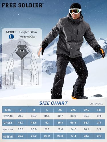 FREE SOLDIER Men's Waterproof Ski Snow Jacket Fleece Lined Warm Winter Rain Jacket with Hood Fully Taped Seams(Charcoal Gray,M)