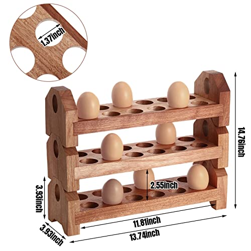 Set of 3 Pieces Wooden Egg Holder Countertop Egg Storage Trays Hold 36 Fresh Egg Stackable Wood Deviled Egg Tray Organizer Rustic Egg Rack Container for Kitchen Counter Display Refrigerator Storage