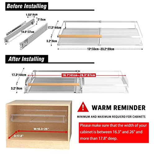 2Pack Expandable Pull Out Drawers for Kitchen Cabinets, Heavy Duty Cabinet Pull Out Shelves, 16.3~26.3"W x 17"D Adjustable Width Pull Out Cabinet Organizer for Home Kitchen Pantry Cupboard (2Pack)