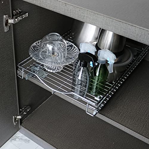 SITE Pull Out Cabinet Organizer 14" W x 21" D Heavy Duty Under Kitchen Cabinet Sliding Shelf,Requires At Least 15β Cabinet Opening, Chrome Finish