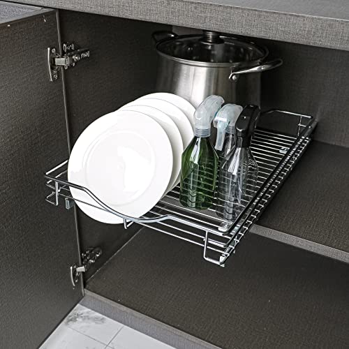 SITE Pull Out Cabinet Organizer 14" W x 21" D Heavy Duty Under Kitchen Cabinet Sliding Shelf,Requires At Least 15β Cabinet Opening, Chrome Finish