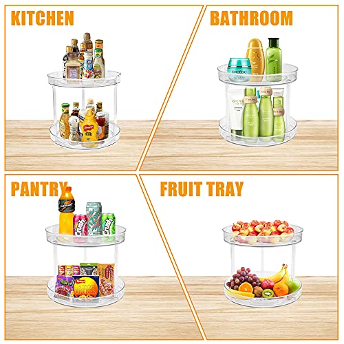 Eeci Lazy Susan Turntable 2-Tier Spice Rack Spinning Cabinet Organizer Rotating Condiment Tray Spinner for Pantry Kitchen Vanity Bathroom Jewelry Container Makeup Holder Cosmetic Storage 9Inch Clear