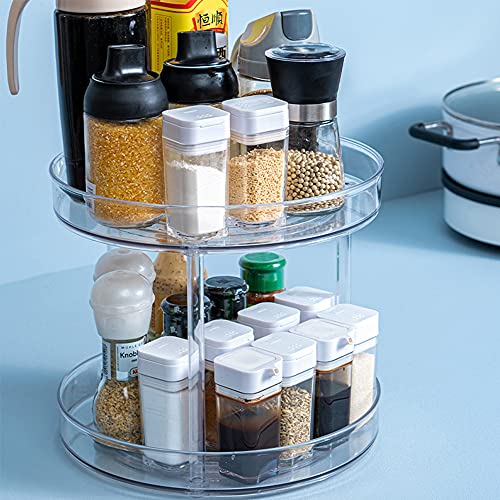 Eeci Lazy Susan Turntable 2-Tier Spice Rack Spinning Cabinet Organizer Rotating Condiment Tray Spinner for Pantry Kitchen Vanity Bathroom Jewelry Container Makeup Holder Cosmetic Storage 9Inch Clear