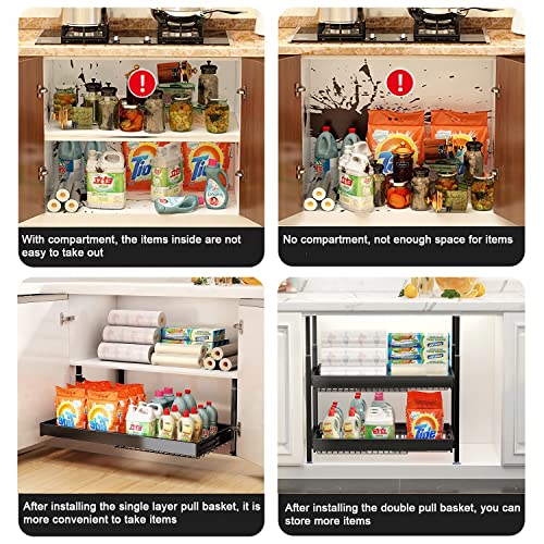 moapm Expandable Pull Out Cabinet Organizer Wire Basket Slide Out Cabinet Drawer Pull Out Kitchen Cabinet Organizer Storage Shelves for Kitchen Bathroom, Single Layer