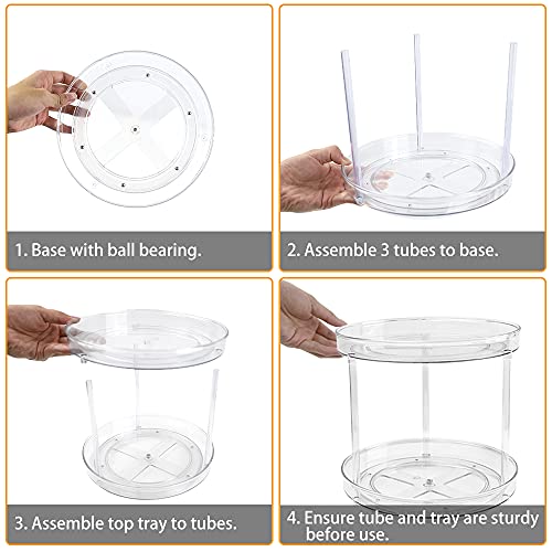 Eeci Lazy Susan Turntable 2-Tier Spice Rack Spinning Cabinet Organizer Rotating Condiment Tray Spinner for Pantry Kitchen Vanity Bathroom Jewelry Container Makeup Holder Cosmetic Storage 9Inch Clear