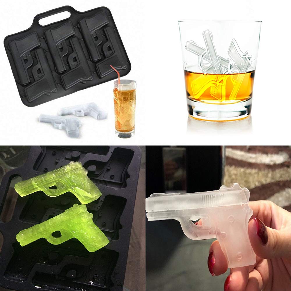 MoldFun 2-Pack Handgun and Bullet Ice Cube Trays Set - Cool TPR Pistol and AK47 Bullet Maker Molds for Whiskey Cocktails Ice Cubes, Chocolates, Jello Shots