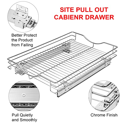 SITE Pull Out Cabinet Organizer 14" W x 21" D Heavy Duty Under Kitchen Cabinet Sliding Shelf,Requires At Least 15β Cabinet Opening, Chrome Finish