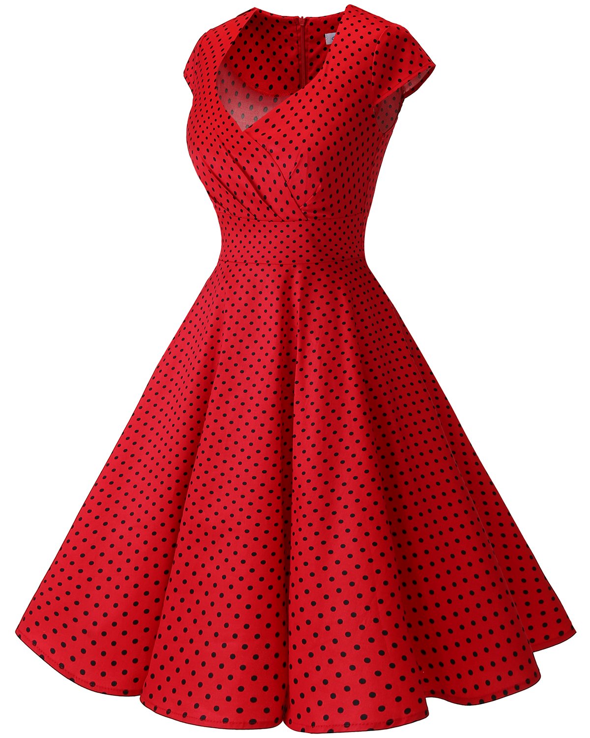 Bbonlinedress Women Short 1950s Retro Vintage Cocktail Party Swing Dresses Red Small Black Dot L