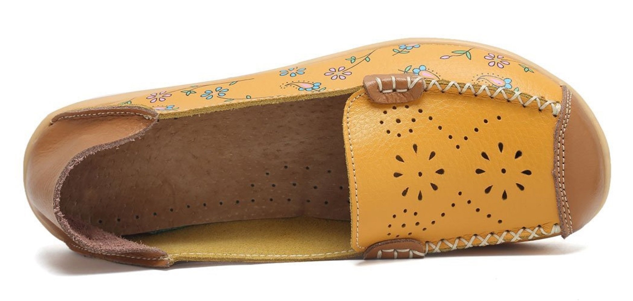 VenusCelia Women's LiFloral Comfort Walking Flats Loafer(10 M US,LiFl-Yellow)