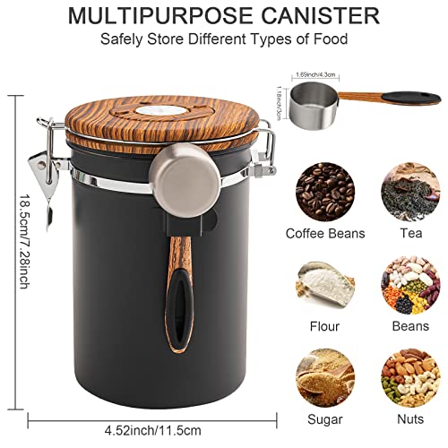 TEDSWAIT Coffee Canisters Airtight Coffee Bean Storage Container Kitchen Stainless Steel Food Storage Container with Scoop Date Tracker & CO2 Valve 61Fl Oz (Black)
