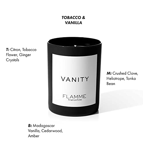 FLAMME Candle Co. Vanity | Tobacco & Vanilla Scent | 10 oz | 60 Hour Burn Time | Luxury Candle with Colored Wax | All Natural Soy
