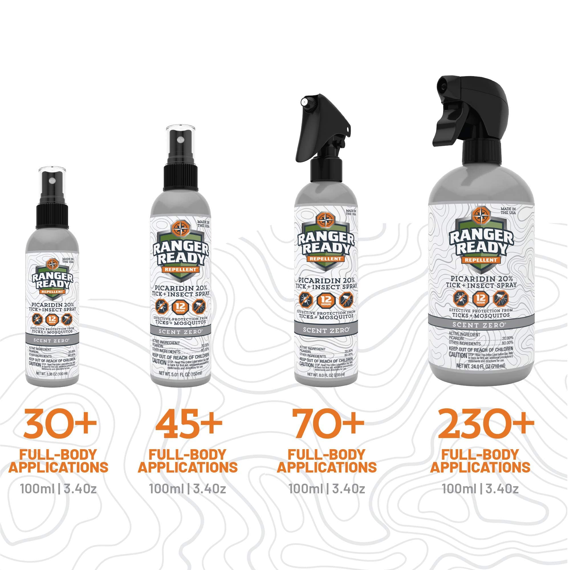 Ranger Ready Repellents Picaridin Insect Repellent in Assorted Scents - 20% Picaridin Tick Spray and Mosquito Repellent - Travel Size Bug Spray, Assorted Scents, 3.4 Oz (Pack of 3)