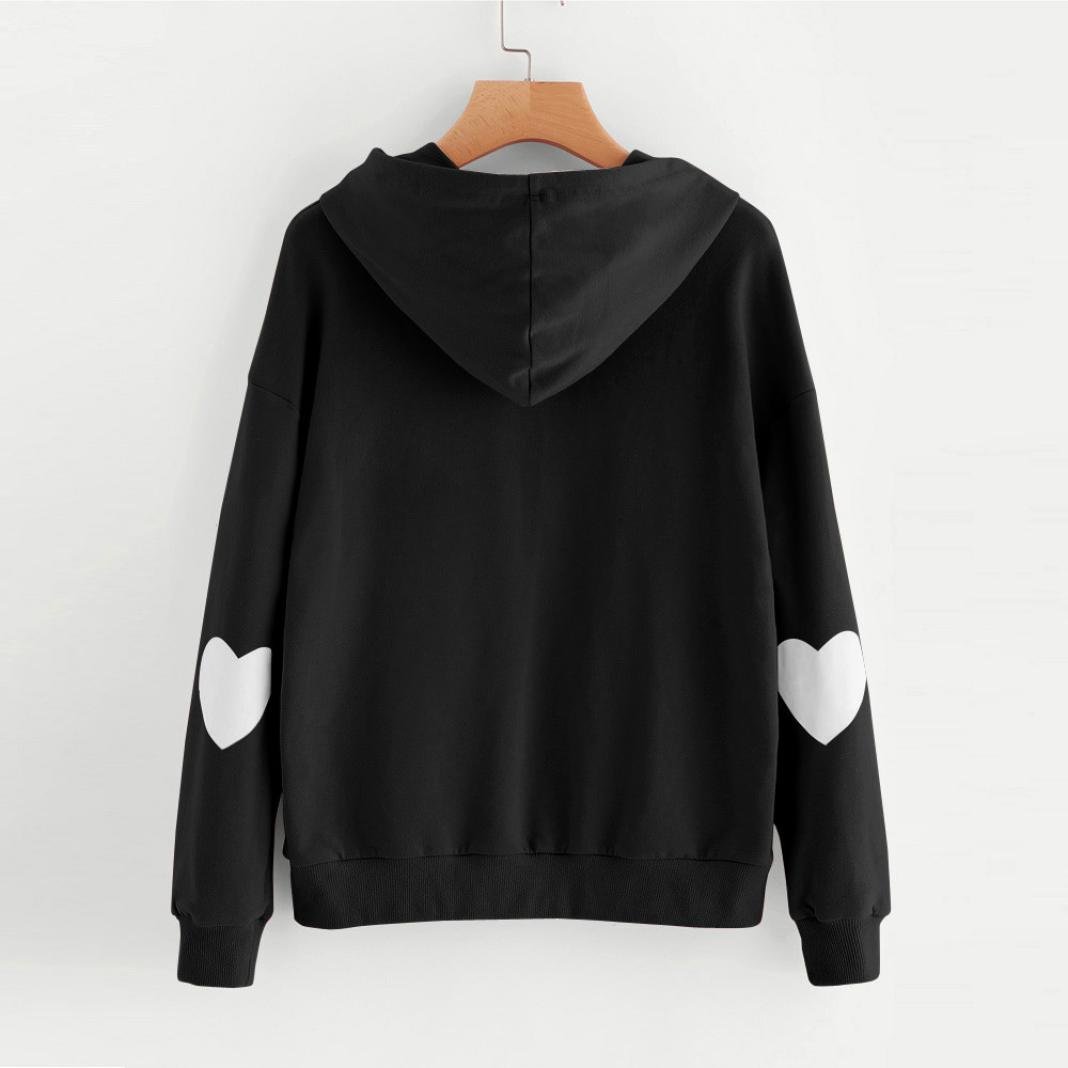 IEason,Womens Long Sleeve Heart Hoodie Sweatshirt Jumper Hooded Pullover Tops Blouse (XL, Black)