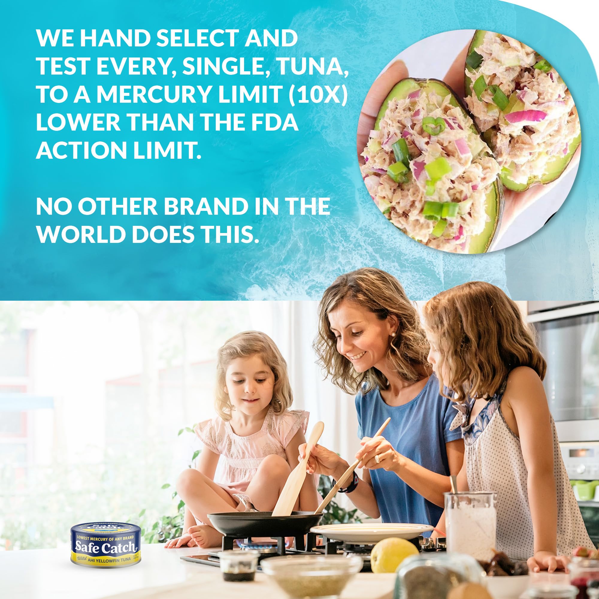 Safe Catch Wild Ahi Yellowfin Tuna Fish Canned, Wild Caught, Lowest Mercury, Lean Protein, Omega 3, Gluten-Free, Kosher, Pack of 6