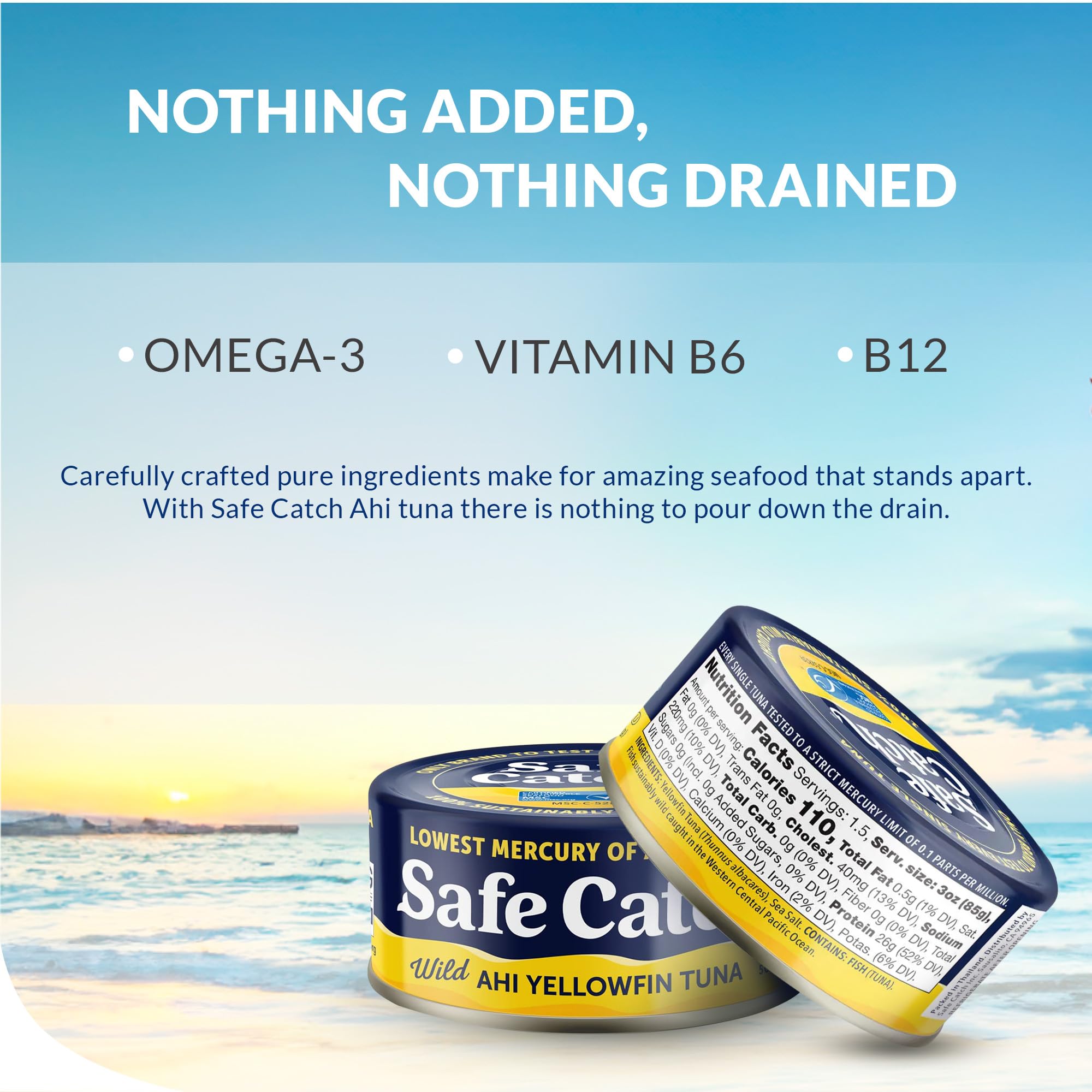 Safe Catch Wild Ahi Yellowfin Tuna Fish Canned, Wild Caught, Lowest Mercury, Lean Protein, Omega 3, Gluten-Free, Kosher, Pack of 6