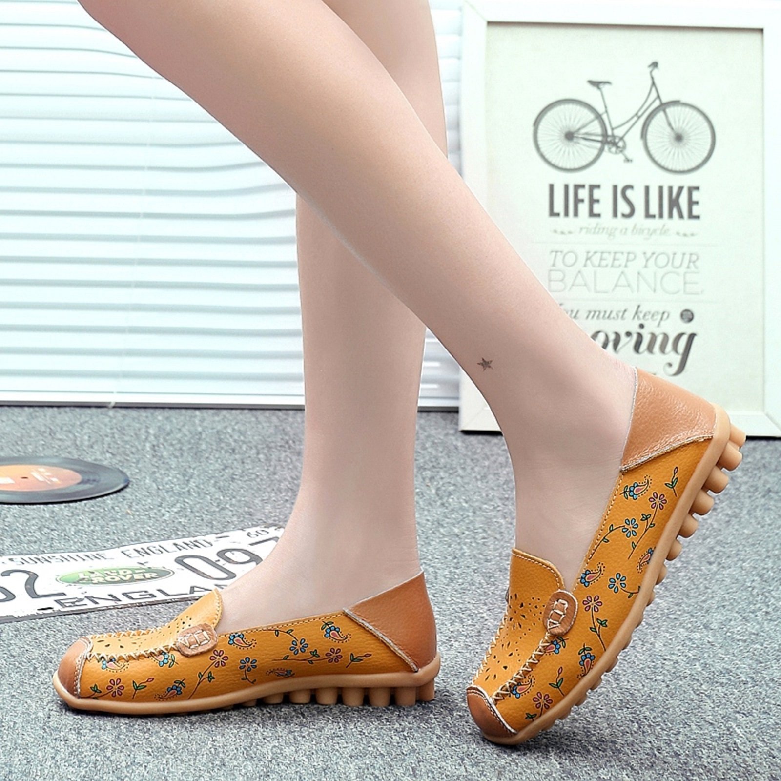 VenusCelia Women's LiFloral Comfort Walking Flats Loafer(10 M US,LiFl-Yellow)