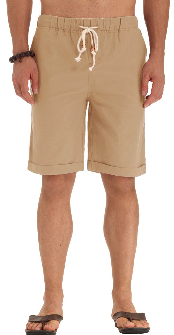 NITAGUT Men's Linen Casual Classic Fit Short Drawstring Summer Beach Shorts (S (US 32-34), 02Khaki)
