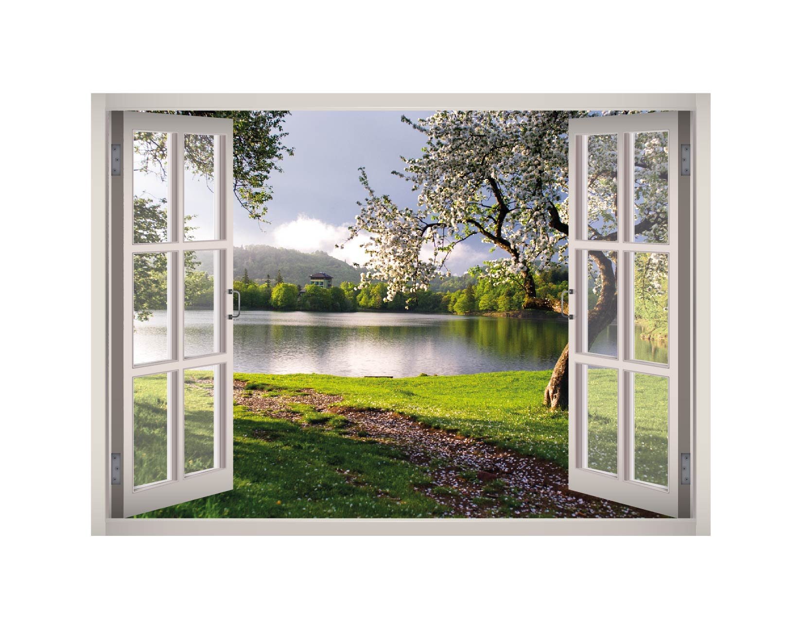 Flower Garden Landscape Window 3D Wall Decal Art Removable Wallpaper Mural Sticker Vinyl Home Decor West Mountain⢠W43 (Giant (65''W x 46''H))