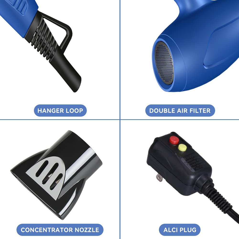 Negative Ionic Hair Dryer Ceramic Blow Dryer 1875W Powerful Professional Hair Dryers 2 Speed and 3 Heat Settings with Concentrator, Blue