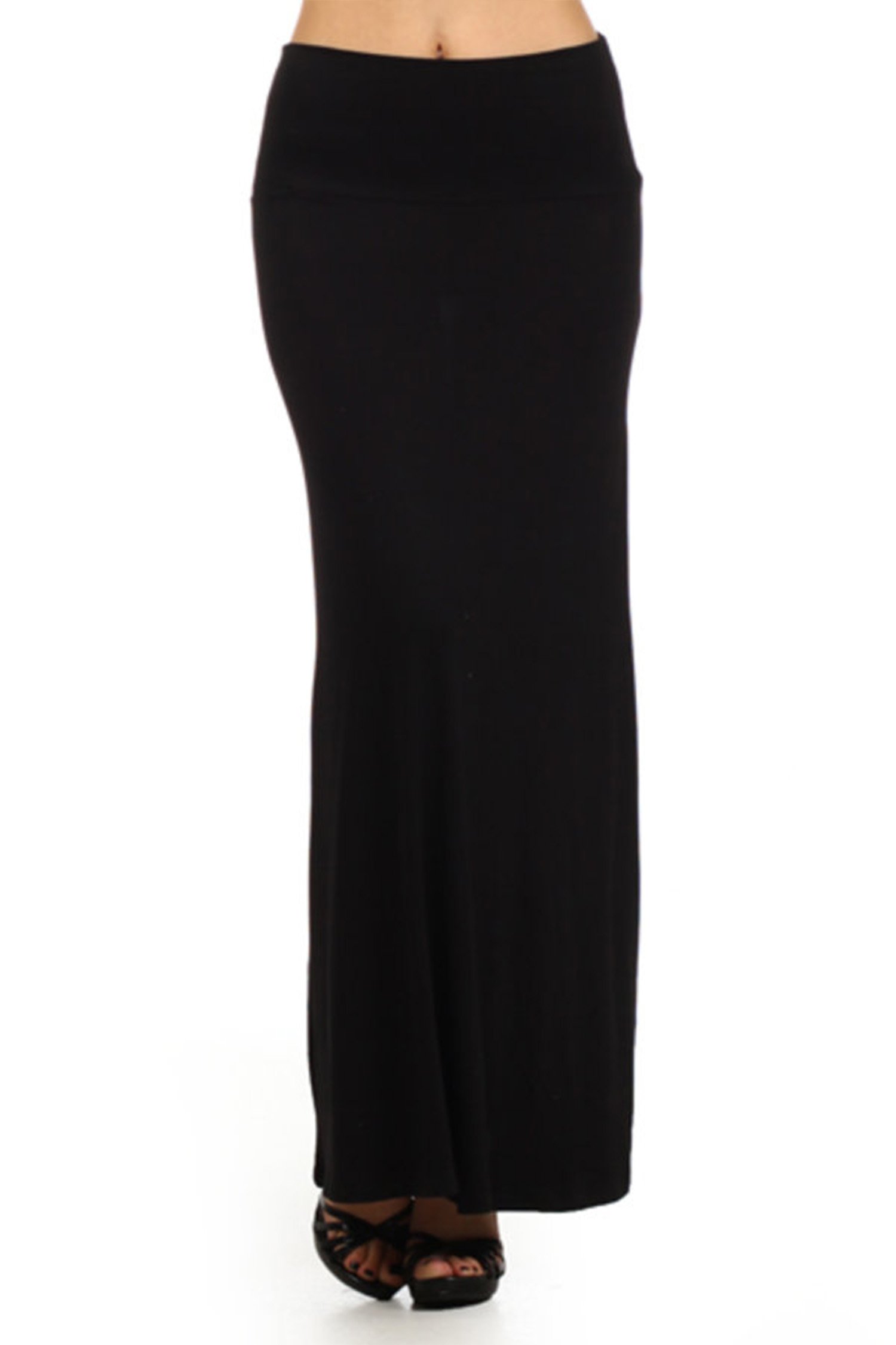 Women's Stylish Spandex Comfy Fold-Over Flare Long Maxi Skirt Made in USA