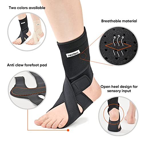 NEOFECT Drop Foot Brace Black Right AFO Ankle Brace for Walking, Stroke Recovery Equipment, Soft Night Splint for Foot Drop