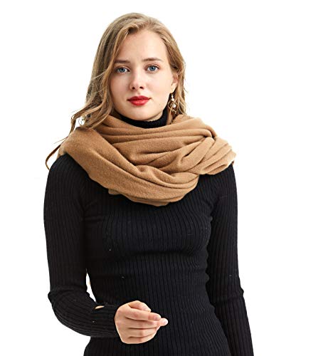 MARUYAMA Cashmere Stole, 100% Cashmere, Gorgeous & Natural, Satisfactry Large Scarf, Wrap, 78.7x27.5 in, 11.3 oz, # K0101 (Camel)