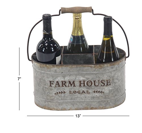 Deco 79 Metal Galvanized Farm House 6 Bottle Wine Holder, 13" x 9" x 7", Gray