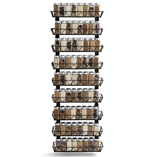 Spice Rack Wall Mount, 9 Tier Adjustable Spice Rack, Spice Organizer, Pantry Door Organizer, Heavy Duty/Easy to Assemble Space Saving Hanging Spice Seasoning Rack Organizer for Kitchen Cabinet
