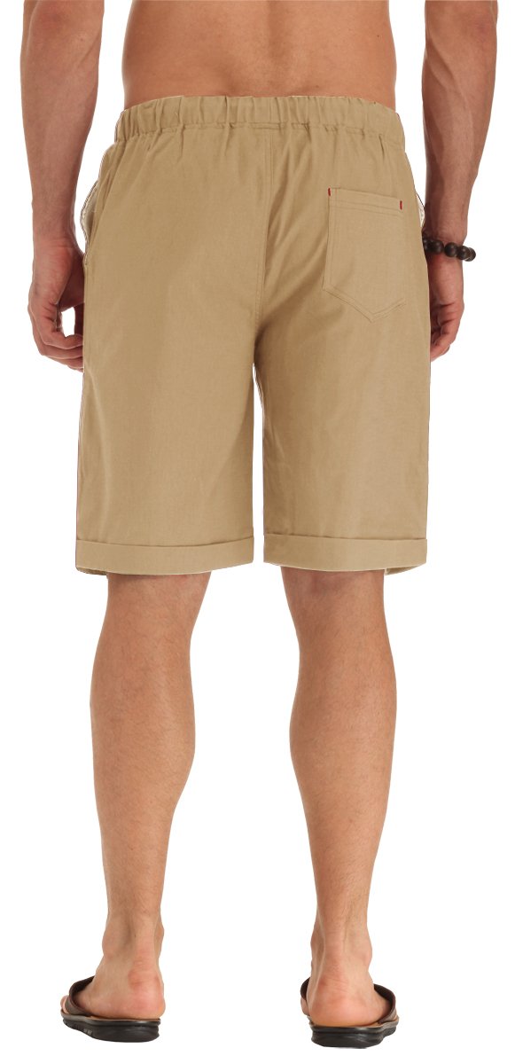 NITAGUT Men's Linen Casual Classic Fit Short Drawstring Summer Beach Shorts (S (US 32-34), 02Khaki)