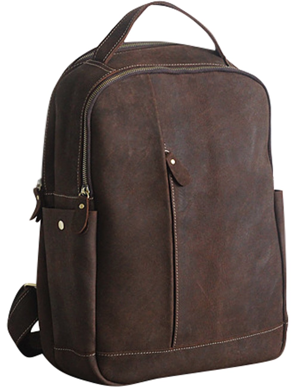 Zoulee Men's Leather Backpack Zipper Backpack Travel Backpack Dark Brown