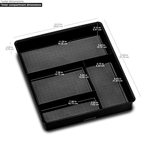 madesmart Junk Drawer Organizer 4 Compartments, Soft-Grip Lining & Non-Slip Feet, BPA-Free, Large, Carbon