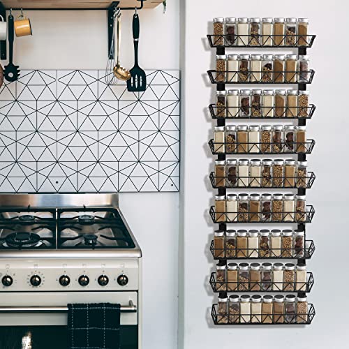 Spice Rack Wall Mount, 9 Tier Adjustable Spice Rack, Spice Organizer, Pantry Door Organizer, Heavy Duty/Easy to Assemble Space Saving Hanging Spice Seasoning Rack Organizer for Kitchen Cabinet