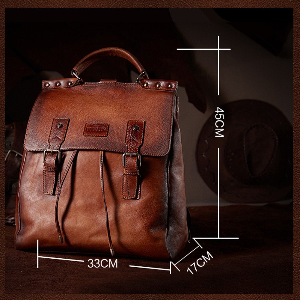 Denny&Dora Genuine Leather Backpack Vintage Laptop Bag Luxury Bookbag MensCasual Travel Daypack Large Capacity (Brown)