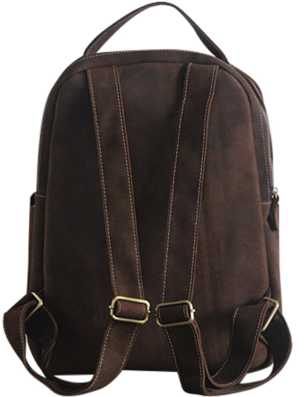 Zoulee Men's Leather Backpack Zipper Backpack Travel Backpack Dark Brown
