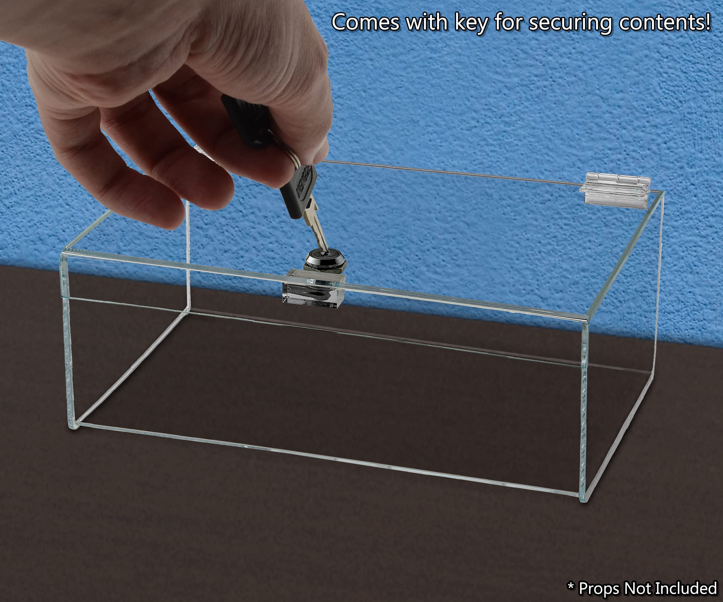 Acrylic Locking Display Case with Keys 12" x 9" x 5" Clear Countertop Rectangular Lucite Tray with Lid for Tradeshows Expos Flea Markets and Swap Meets by Marketing Holders