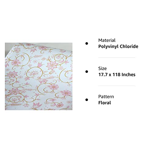 SimpleLife4U Pink Floral Self-Adhesive Shelf Liner Removable Tabletop Protect Paper Decorative Workspace Organizers Photo Storage Box 17.7 Inch by 9.8 Feet